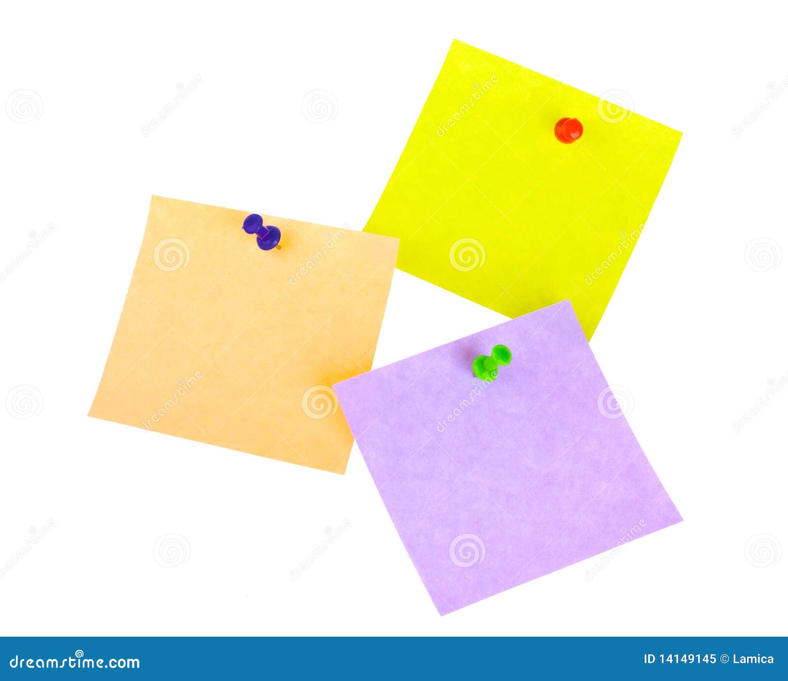 Three Sticker Notes with Pins Stock Image - Image of blue, letter: 14149145