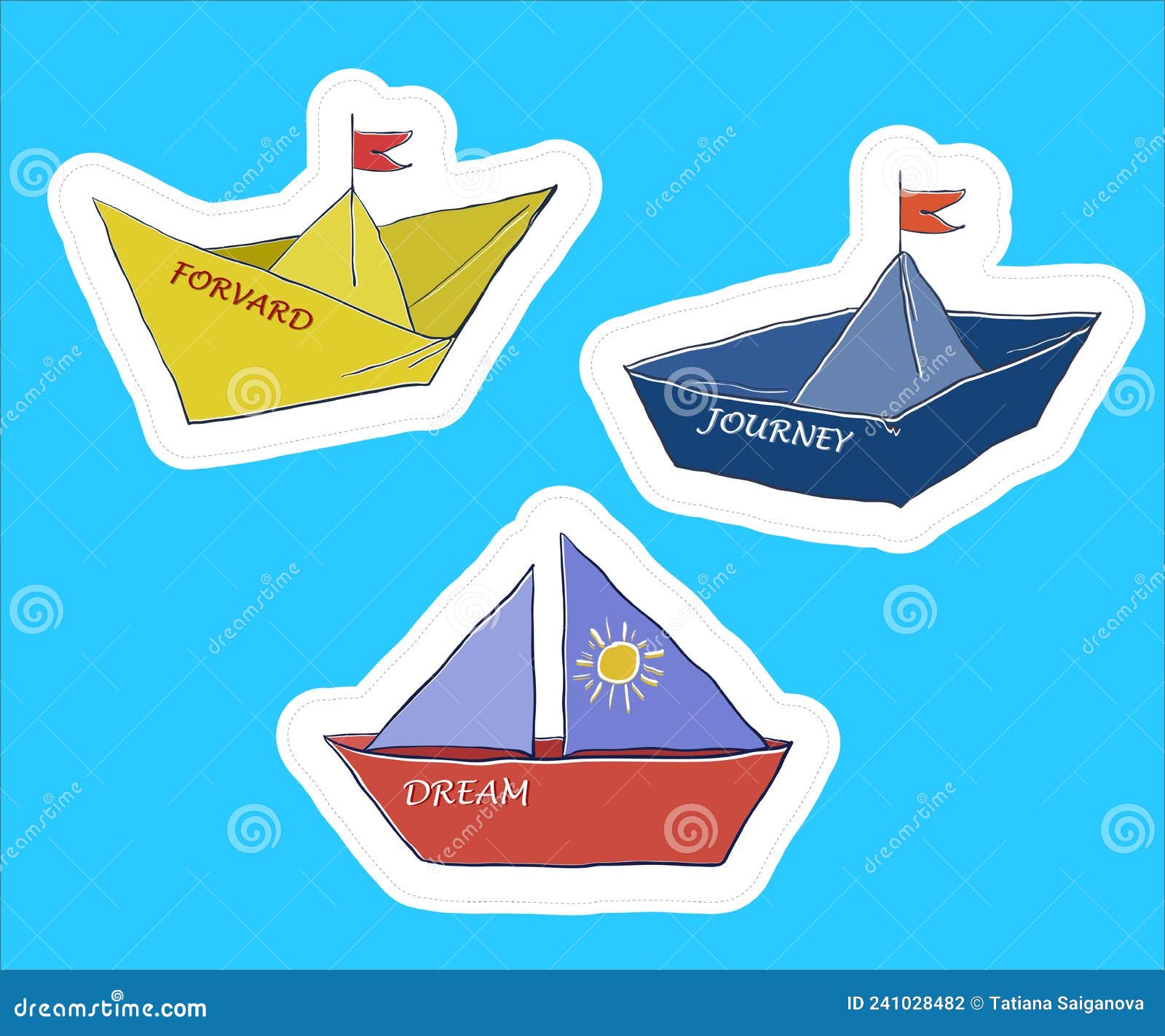 Three Stickers in the Form of Paper Boats Stock Vector - Illustration ...