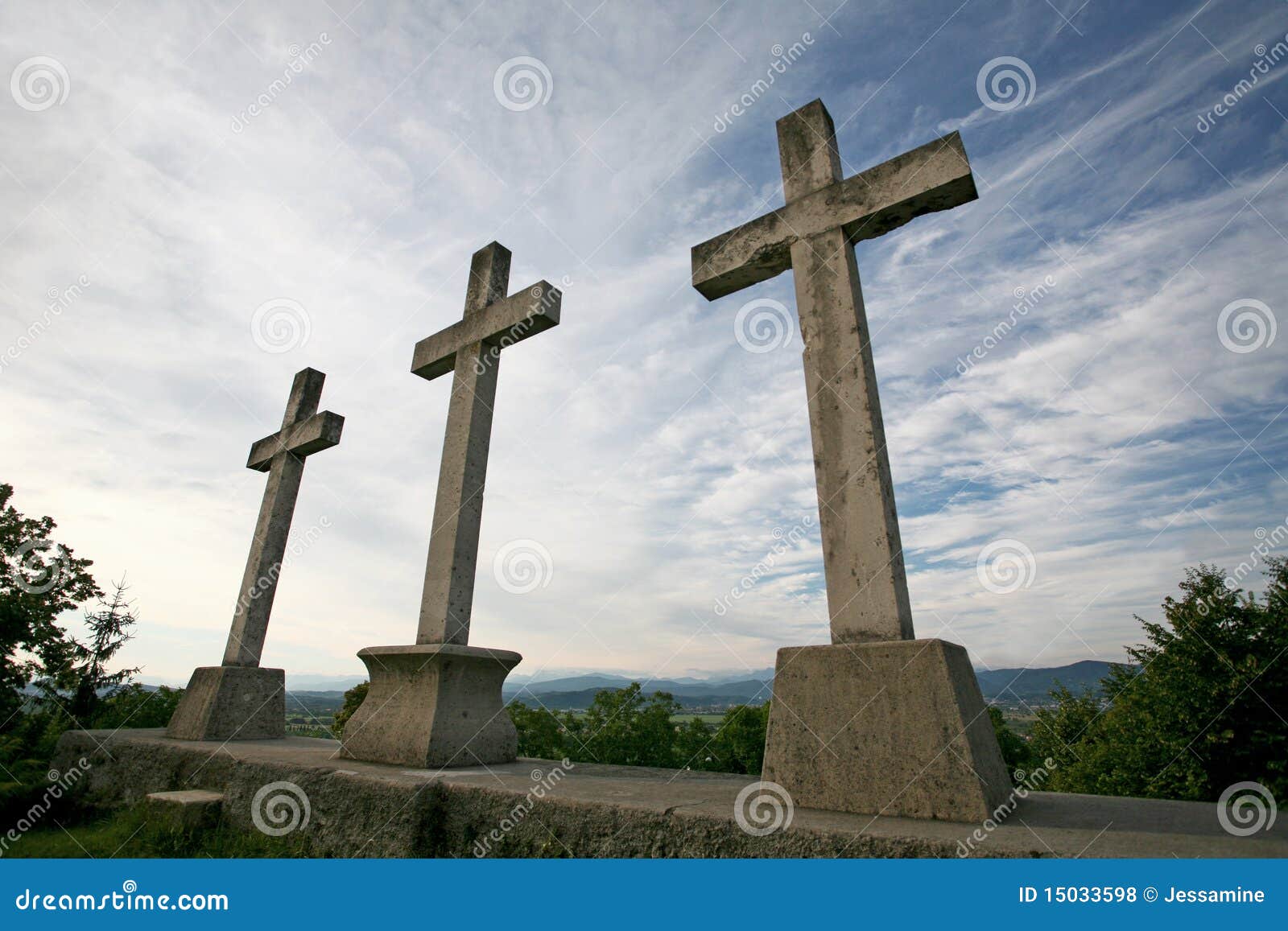 Three stone crosses stock photo. Image of clouds, cemetery - 15033598