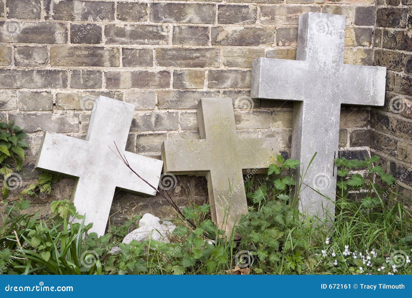Three Stone crosses. stock image. Image of deceased, grave - 672161