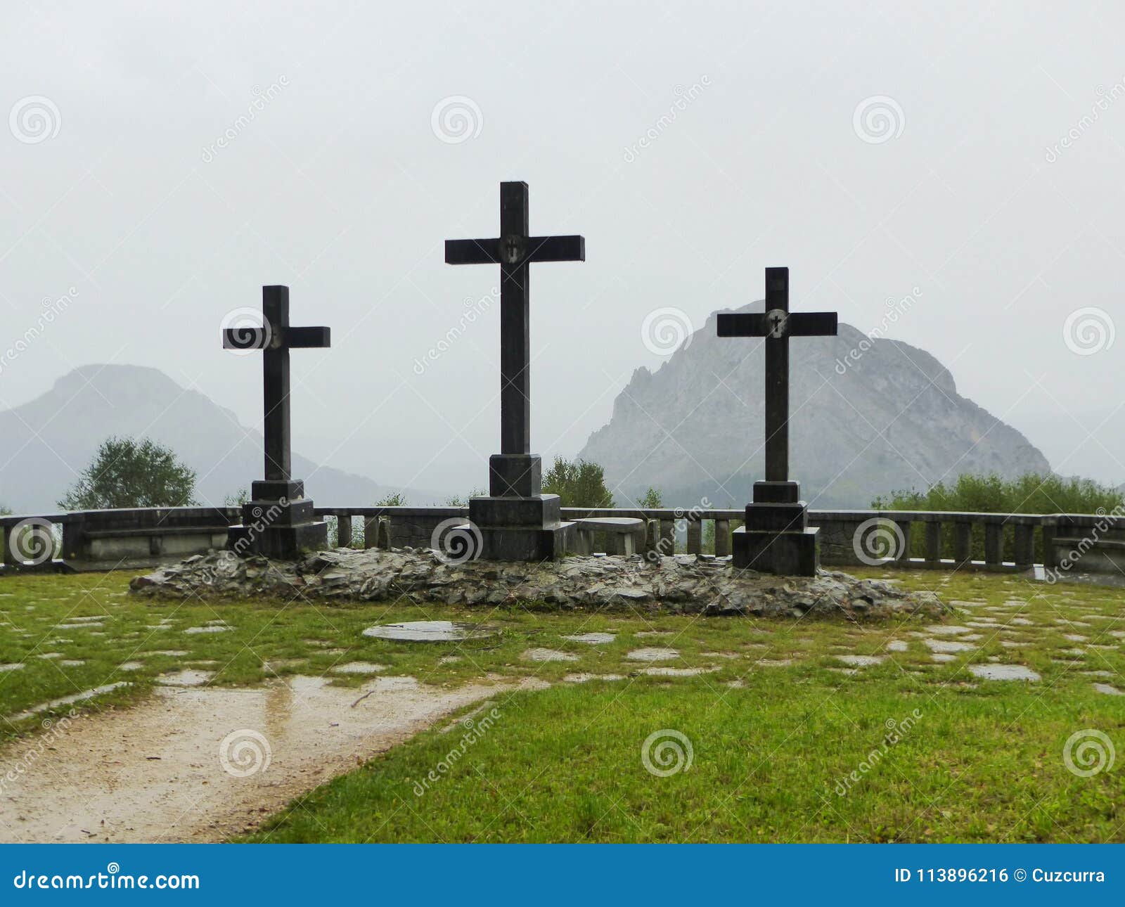 Three stone crosses stock photo. Image of grass, green - 113896216