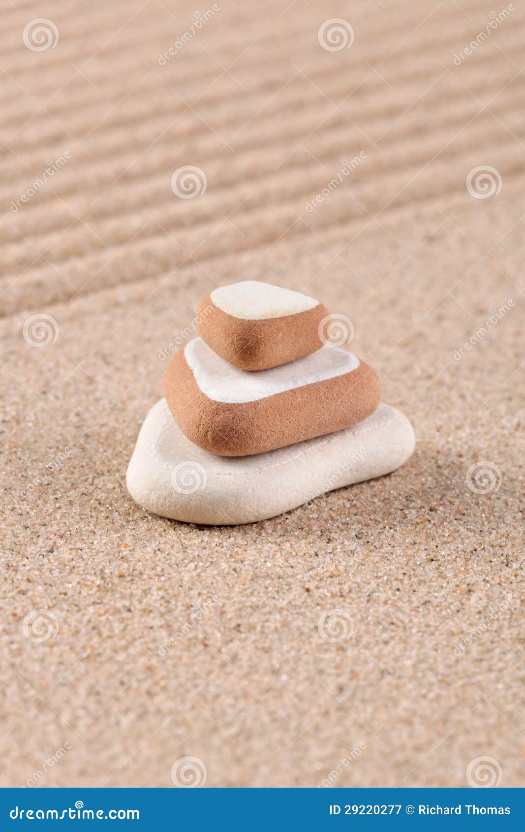 Three Stone Stack on Raked Sand. Stock Image - Image of perfection ...
