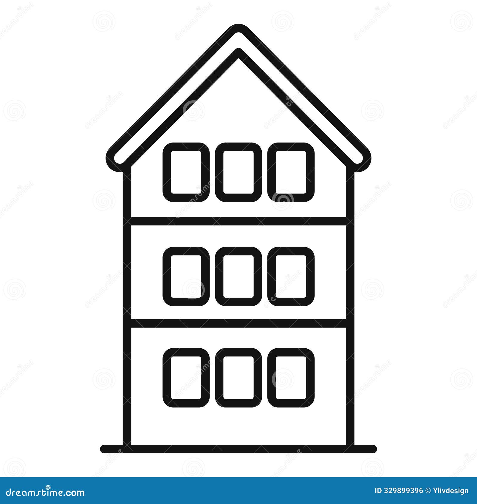 Three Storey Building Facade with Multiple Windows Drawing Stock Vector ...