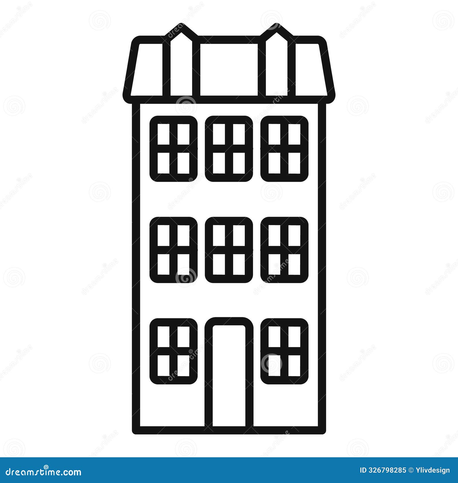 Three Storey Building with Windows and Doorway Stock Illustration ...
