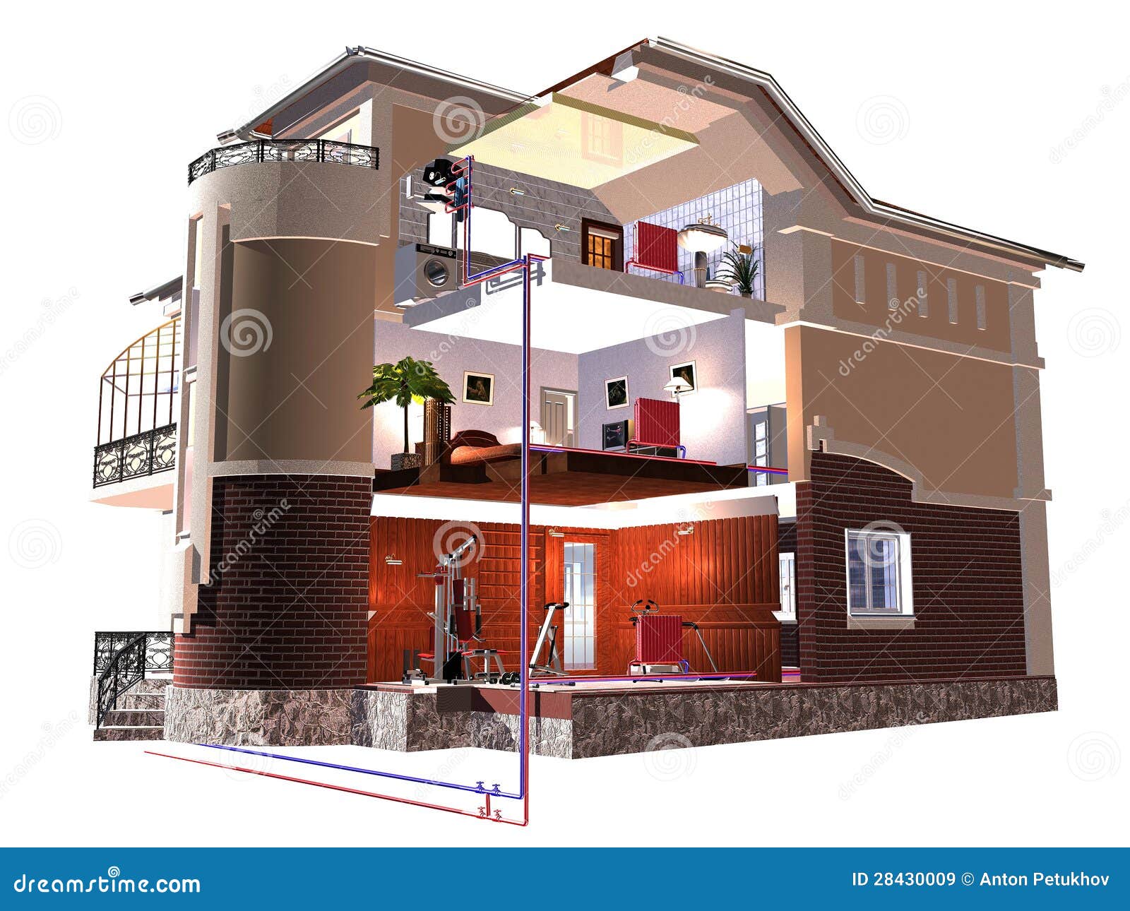 Two-storey Cottage House Cross Section Interior. Modern Cottage With ...