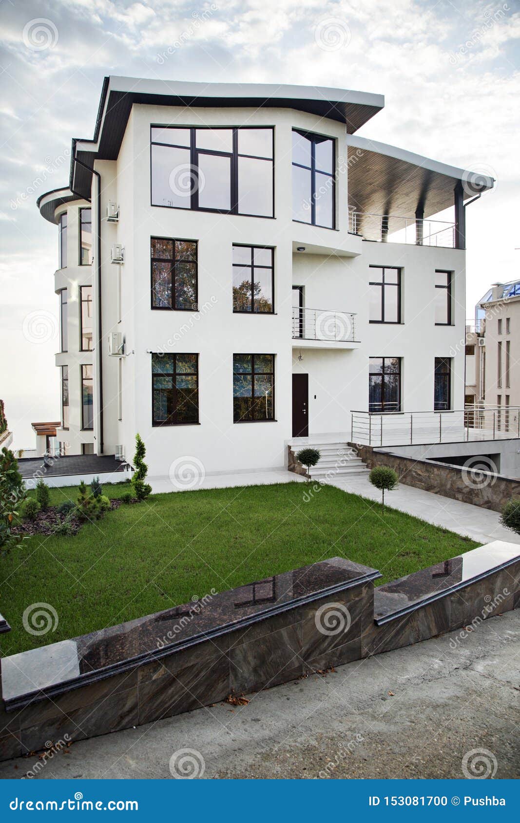 Three-storey Cottage with a Garden Stock Photo - Image of real, pastel ...