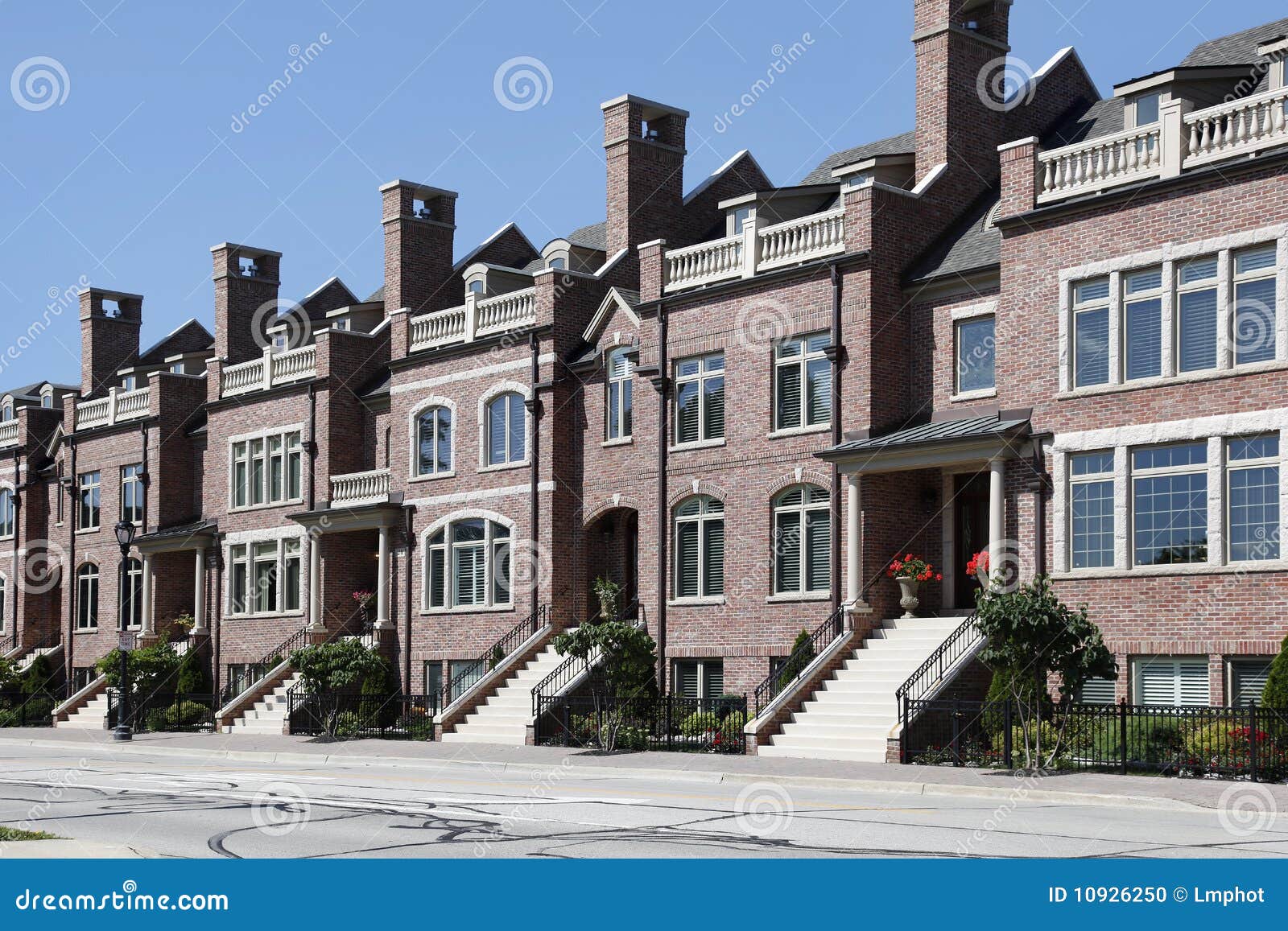 Three Story Brick Town Houses Stock Photo - Image of exterior, living ...