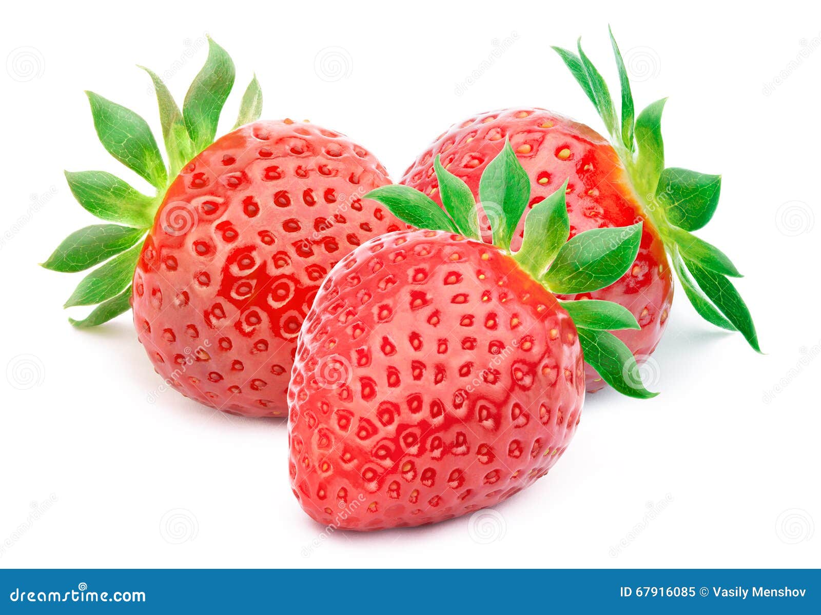 Three Strawberries with Leaves Isolated Stock Image - Image of group ...