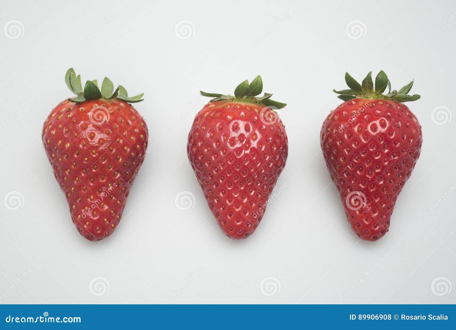 Three Red Strawberry With Green Leafs Dark Blurry Background Stock ...
