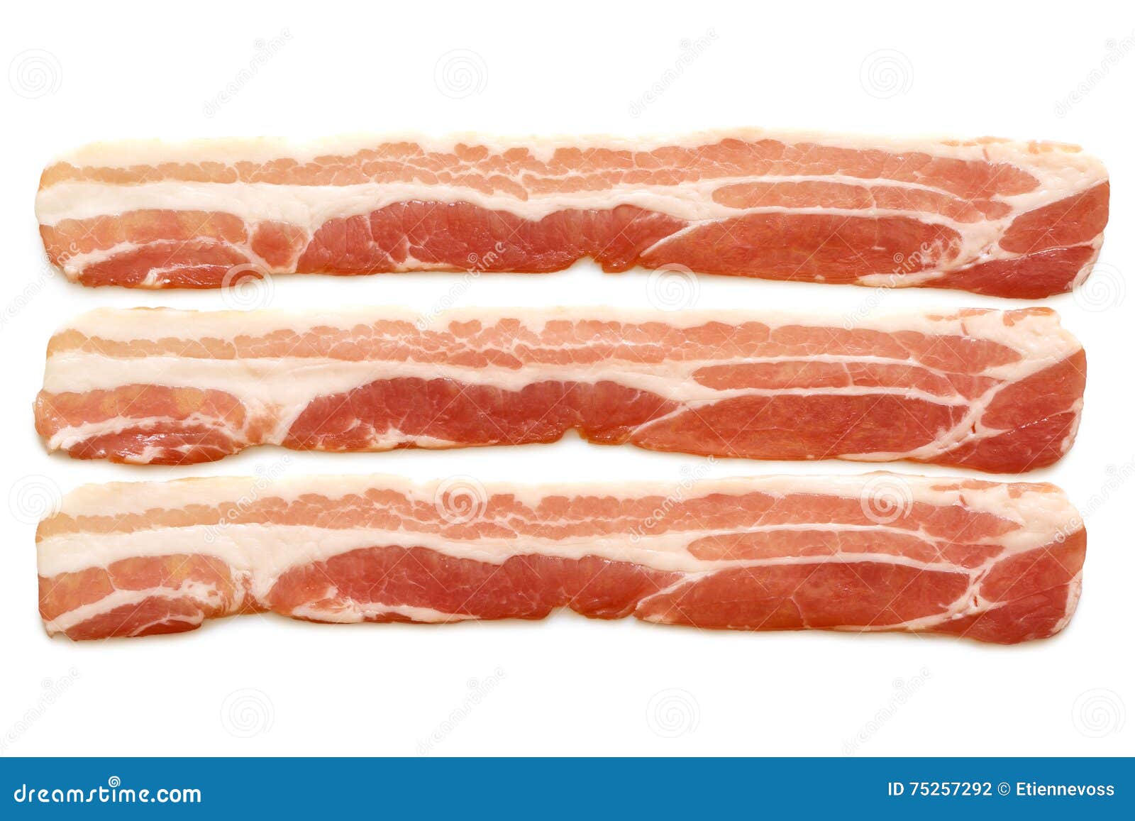 Three Strips of Streaky Uncooked Bacon. Stock Photo - Image of cured ...