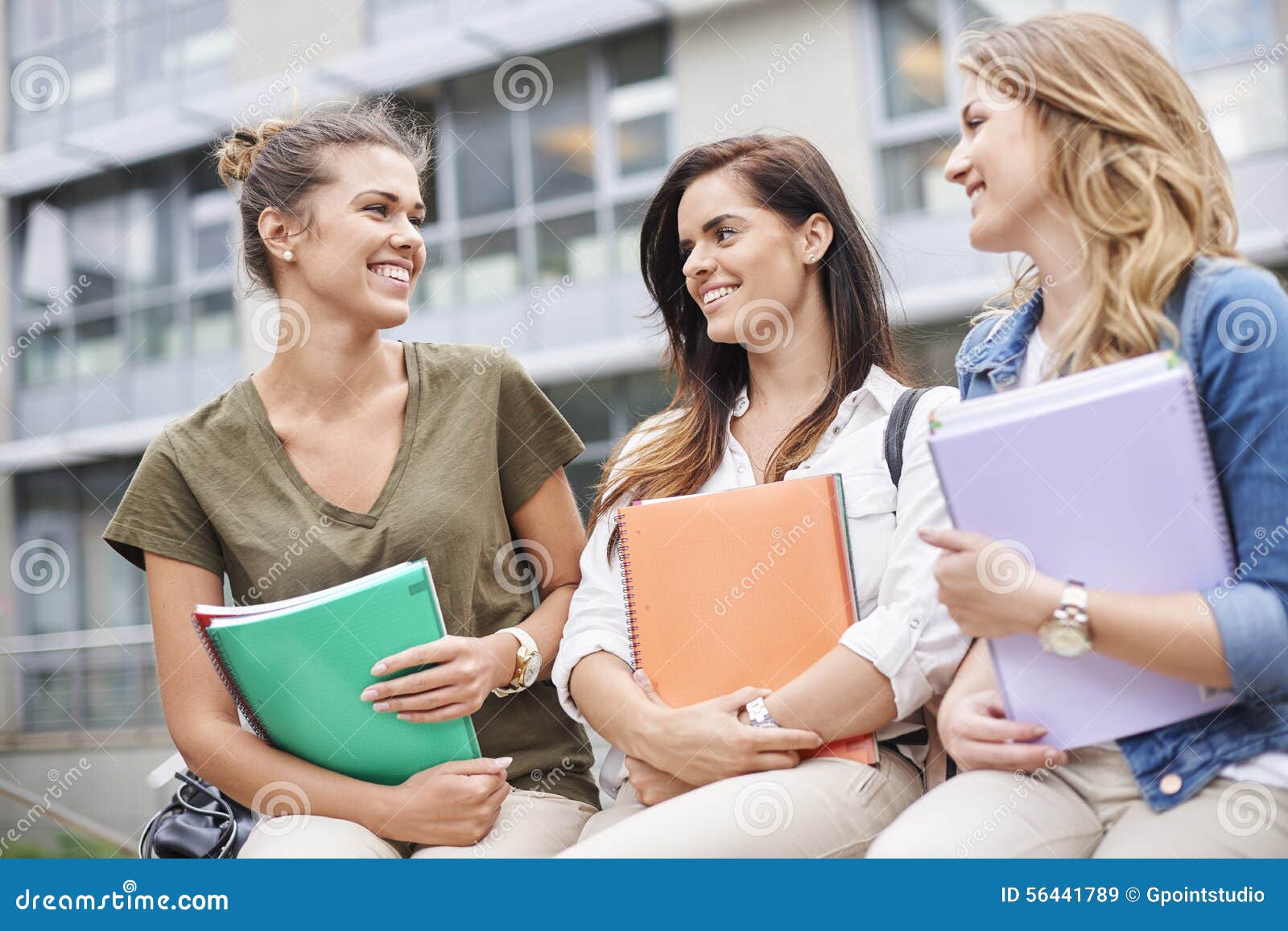 Three Student Girls on Campus Stock Image - Image of attractive ...