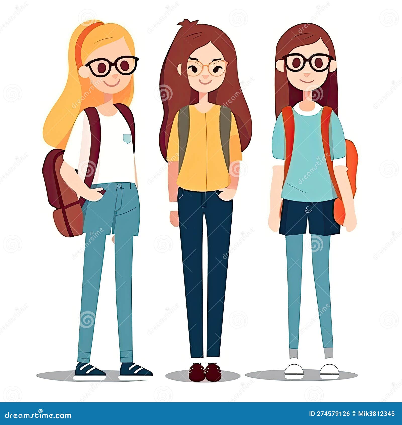 Three student girls. stock illustration. Illustration of home - 274579126
