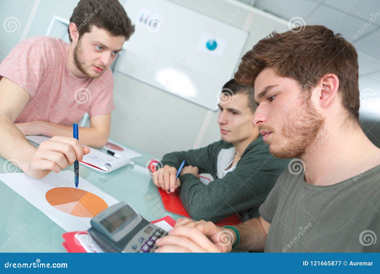 Three Students Communicating in Classroom Stock Image - Image of people ...