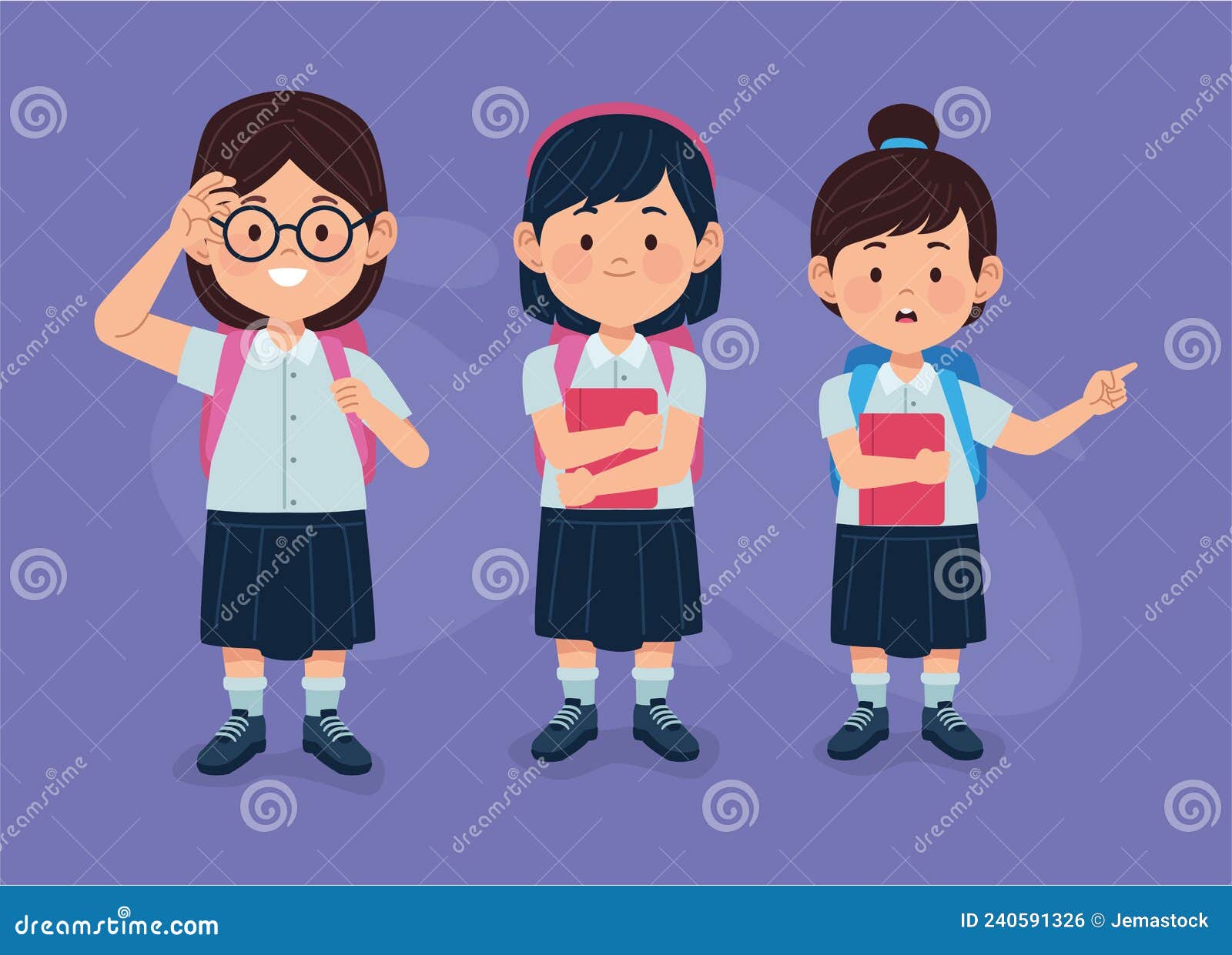 Three students girls group stock vector. Illustration of schoolgirl ...