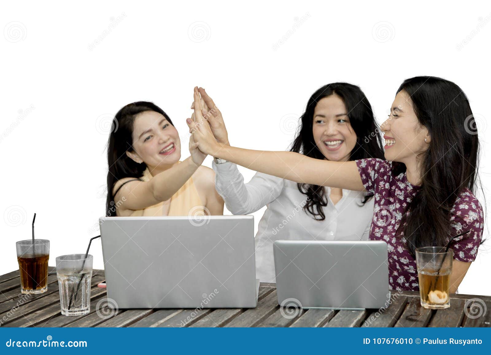 Three Students Giving High Five Hands on Studio Stock Photo - Image of ...