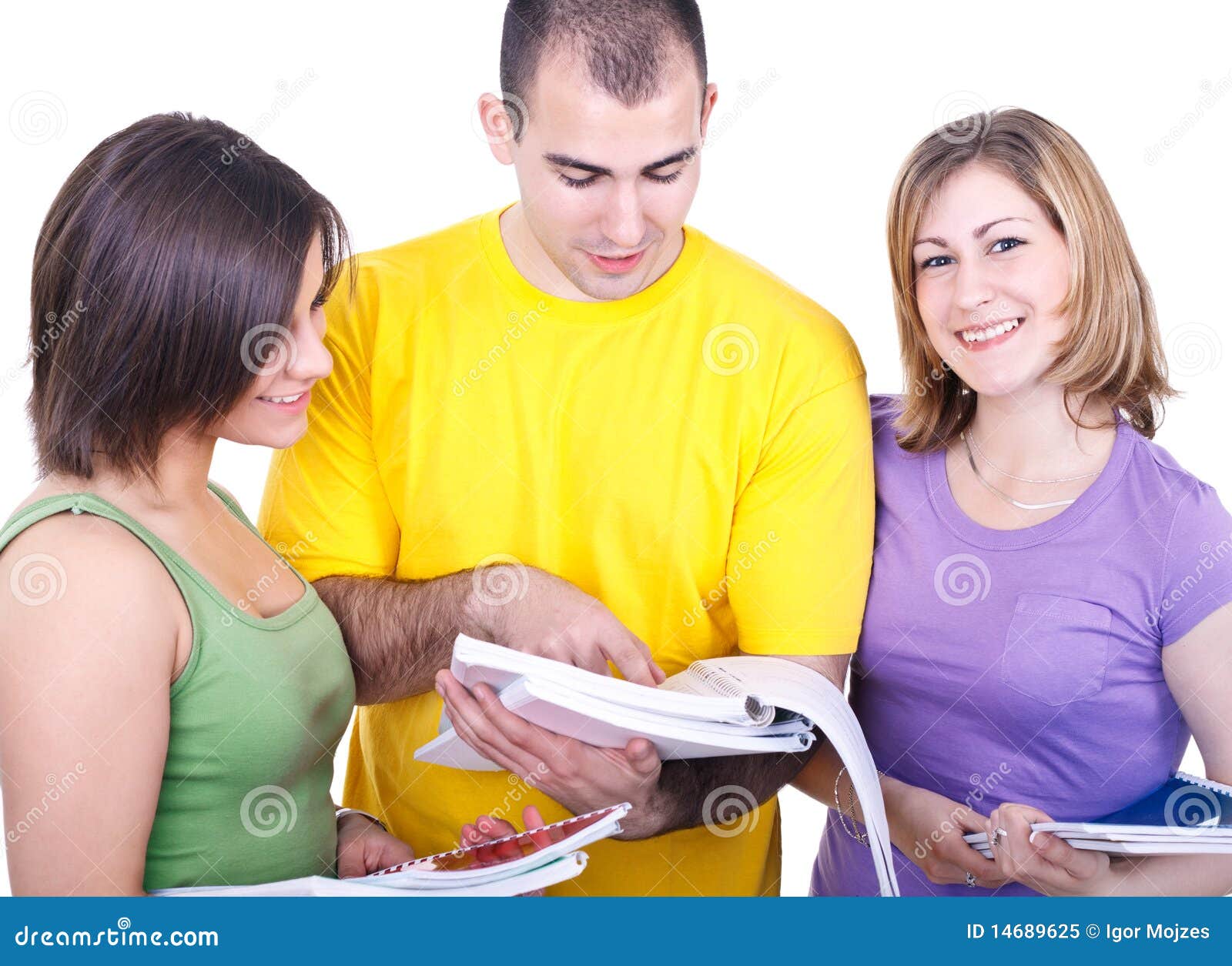 Three students learning stock image. Image of learning - 14689625