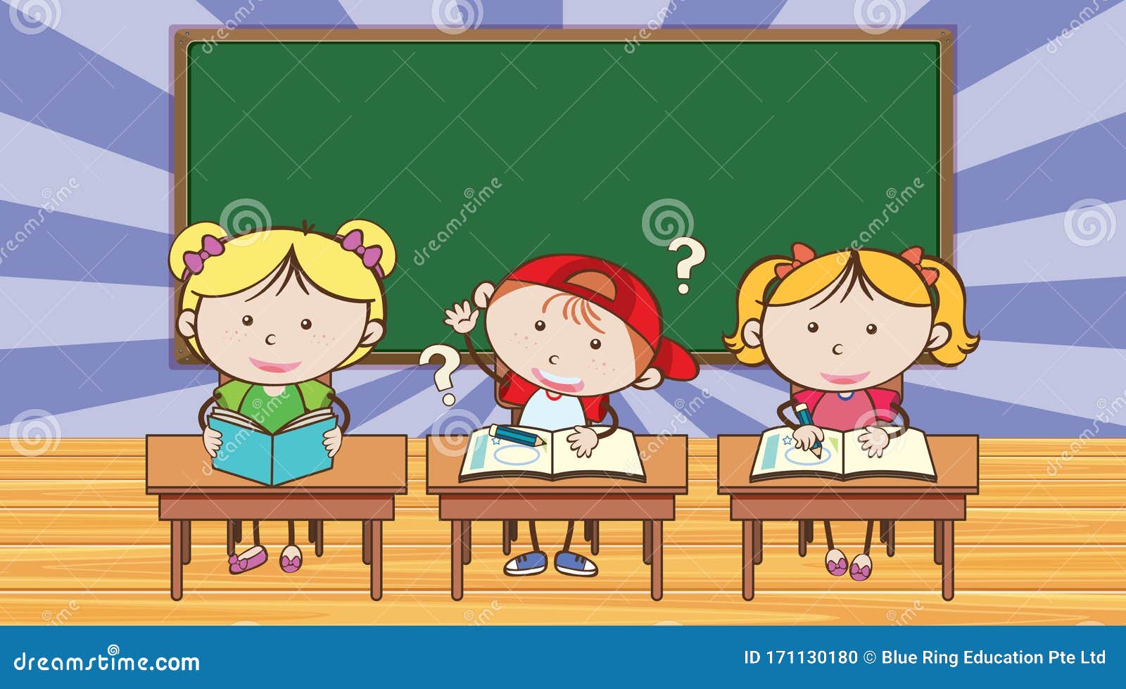 Three Students Learning in Classroom Stock Illustration - Illustration ...