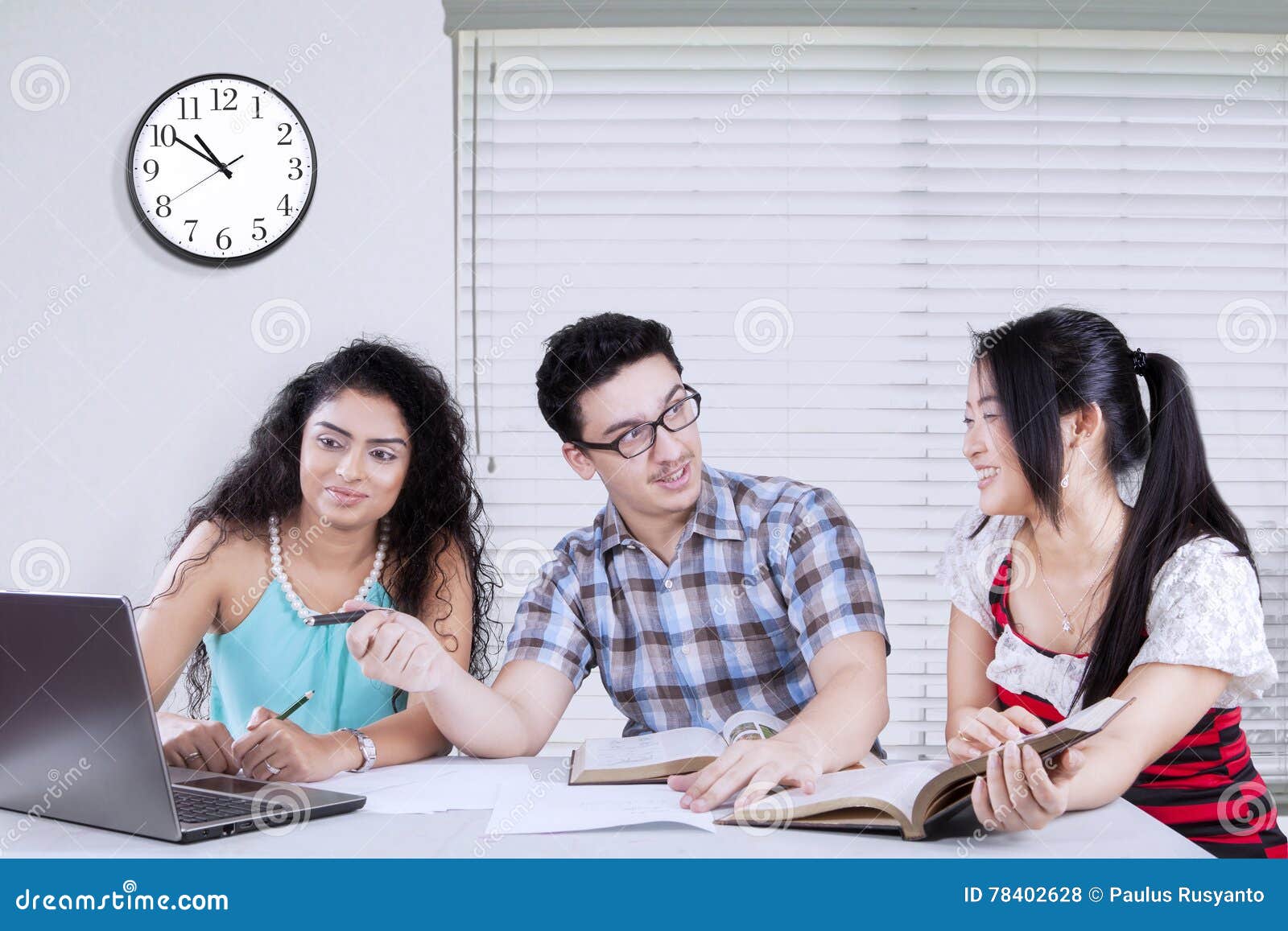 Three Students at Living Room Stock Photo - Image of diversity ...