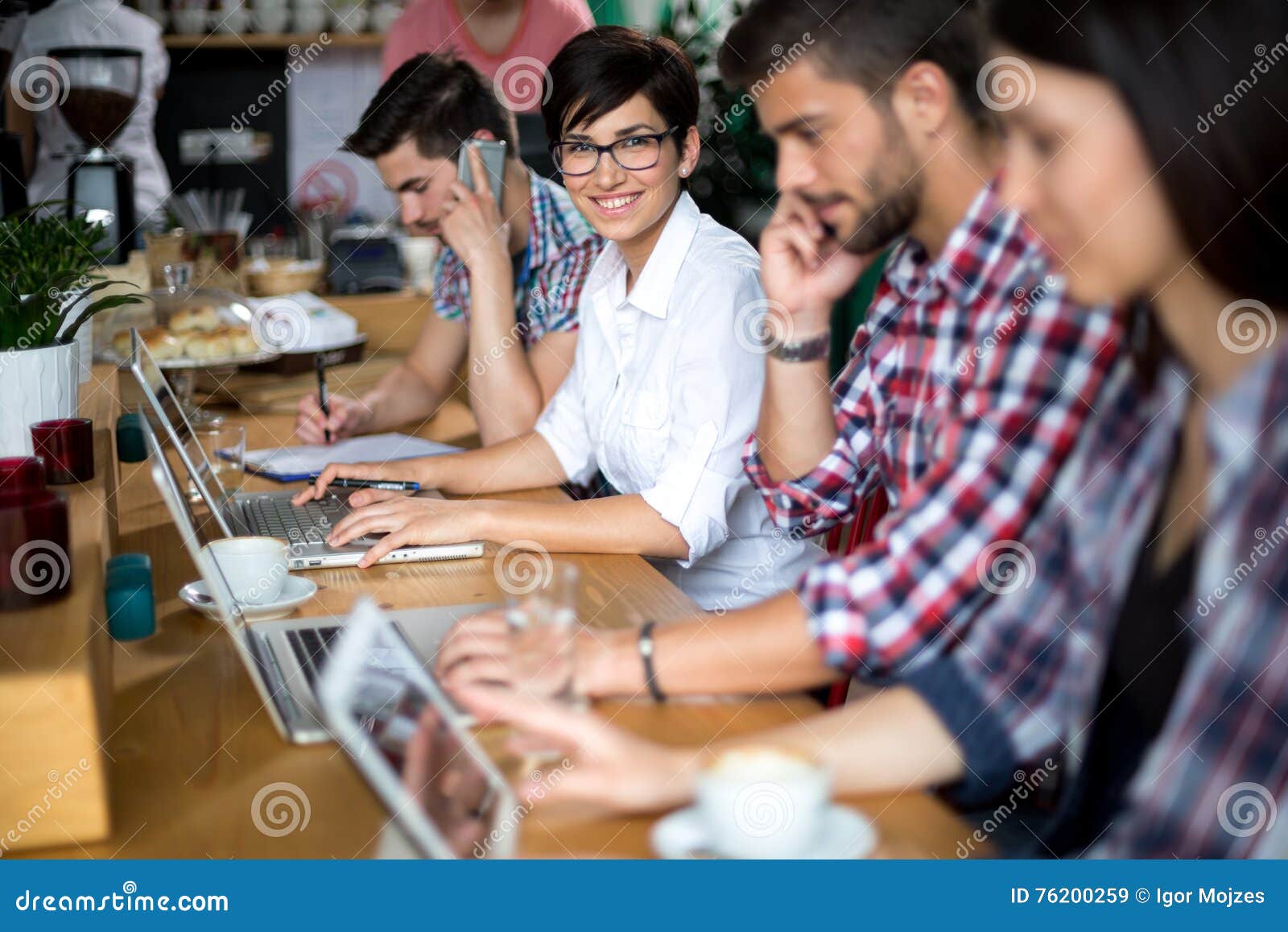 Three Students Studying at Coffee Stock Image - Image of mobile, drink ...