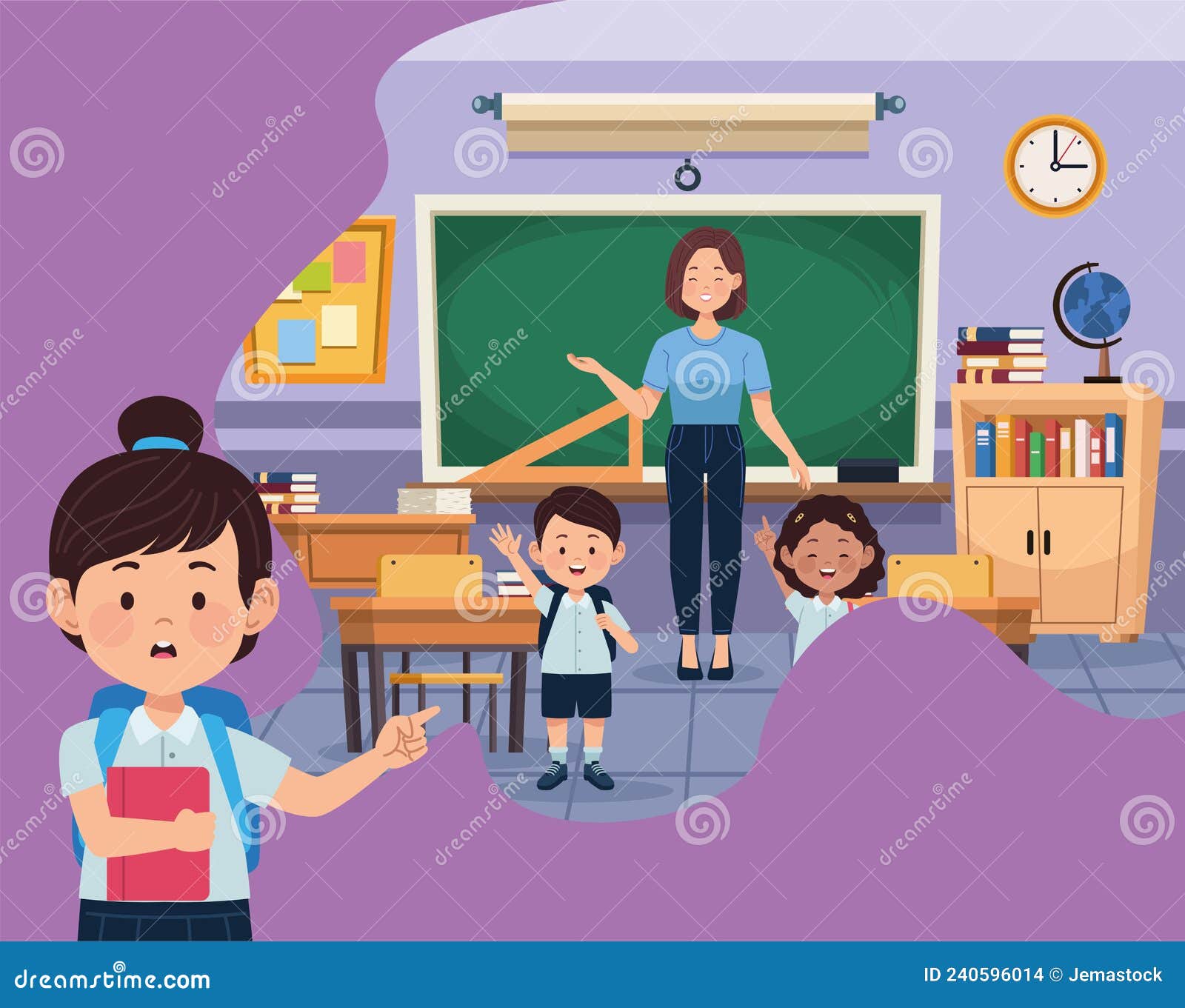 Three Students And Teacher Vector Illustration | CartoonDealer.com ...