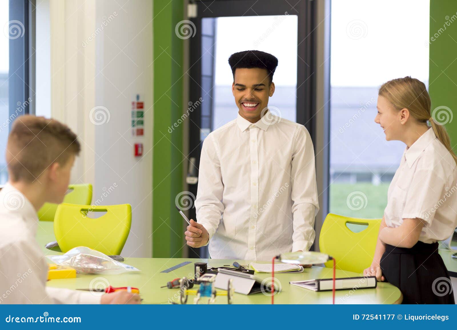 Three Students in Tech Class Stock Image - Image of equipment ...