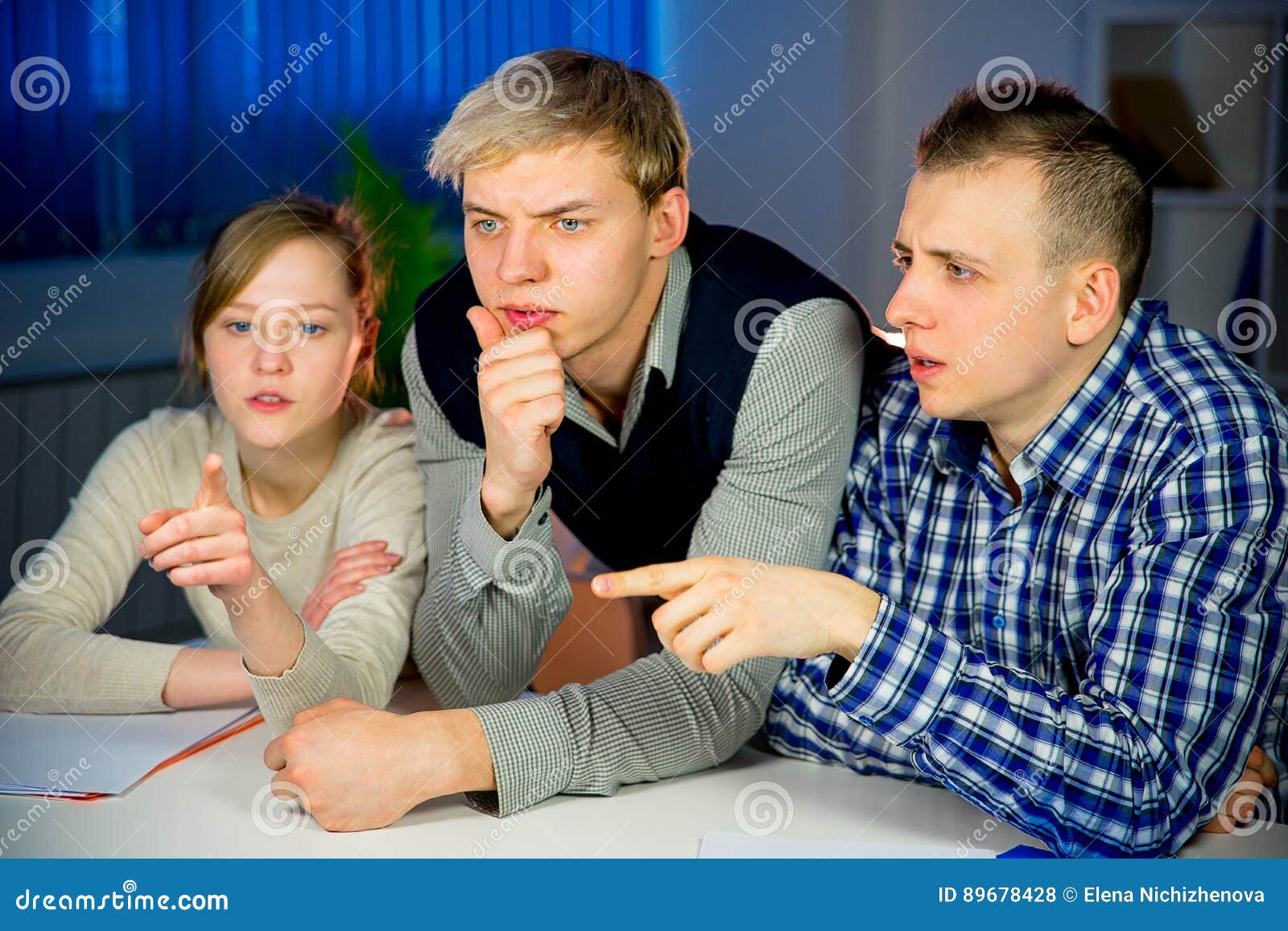 Three students work stock photo. Image of corporate, sitting - 89678428