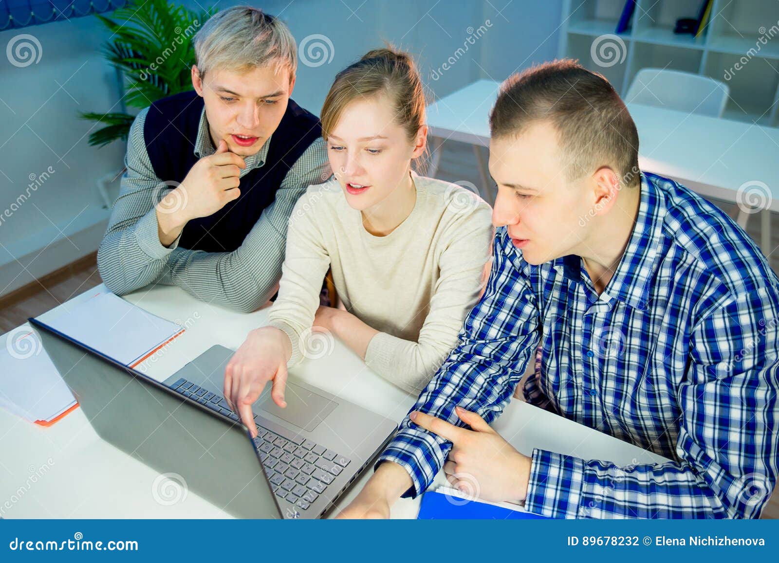 Three Students Work Together Stock Photo - Image of screen, office ...