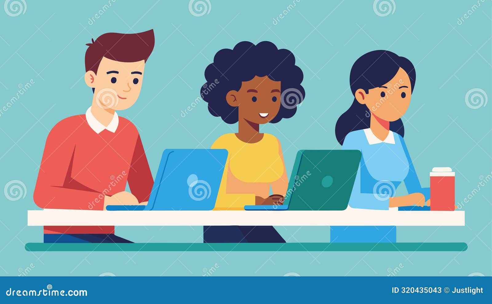 Three Students Working Together at a Table with One Providing Guidance ...