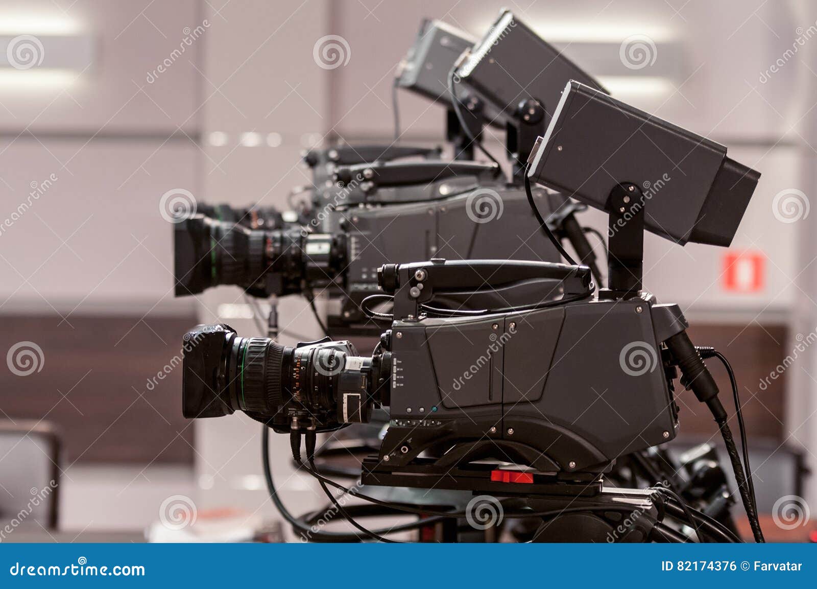 Three studio TV camera stock photo. Image of tripod, movie - 82174376