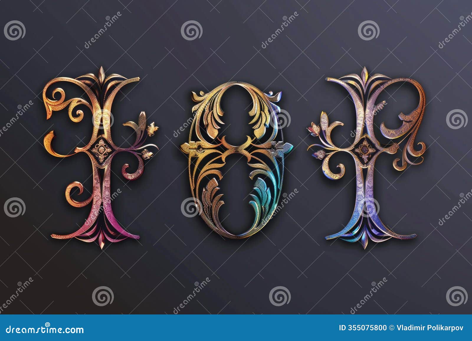 Three Stylish Letters on a Dark Backdrop, Suitable for Graphic Design ...