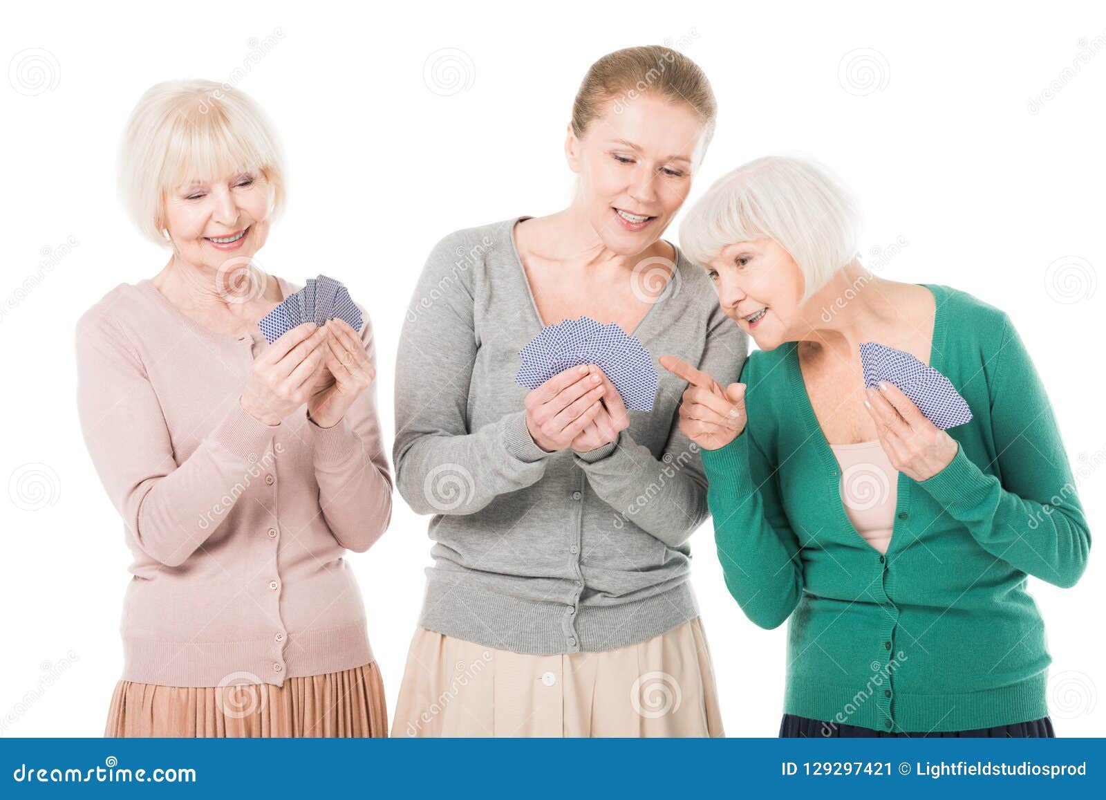 Three Stylish Smiling Women Playing Cards Stock Image - Image of ...