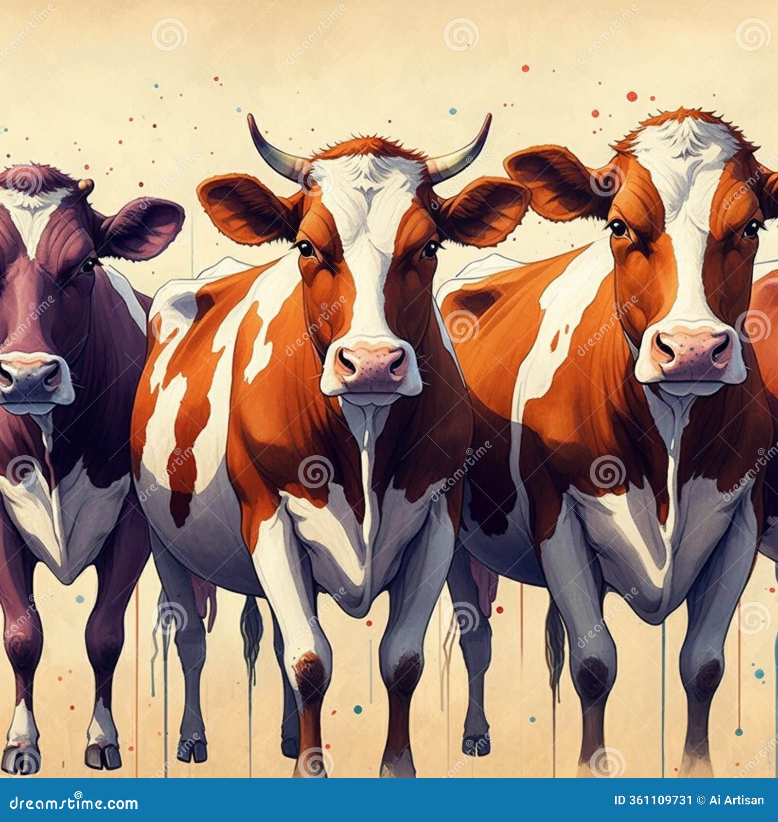 Three Stylized Cows are Depicted in a Digital Illustration, Each with a ...