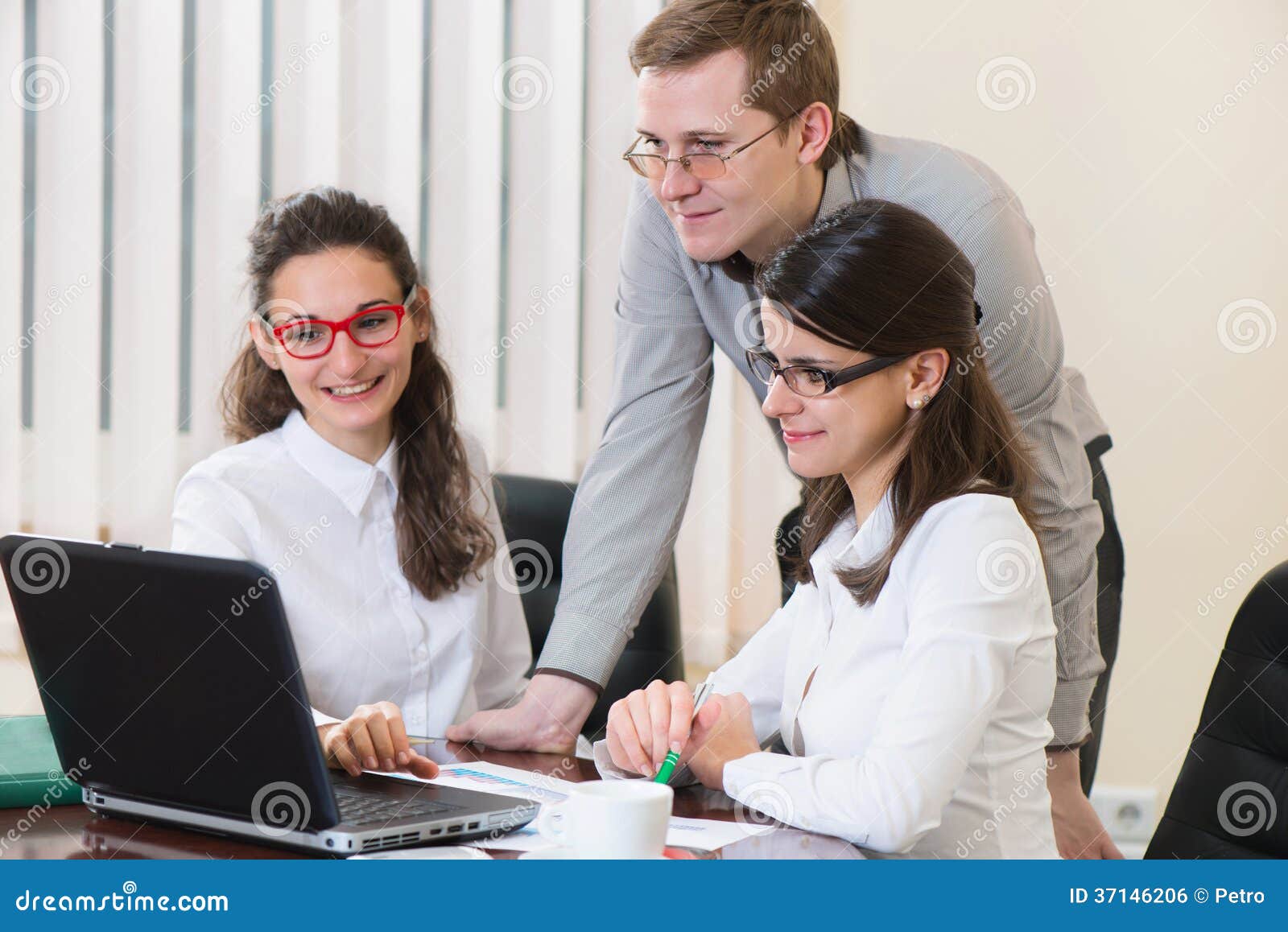 Three Successful Business People Working at Office Stock Photo - Image ...