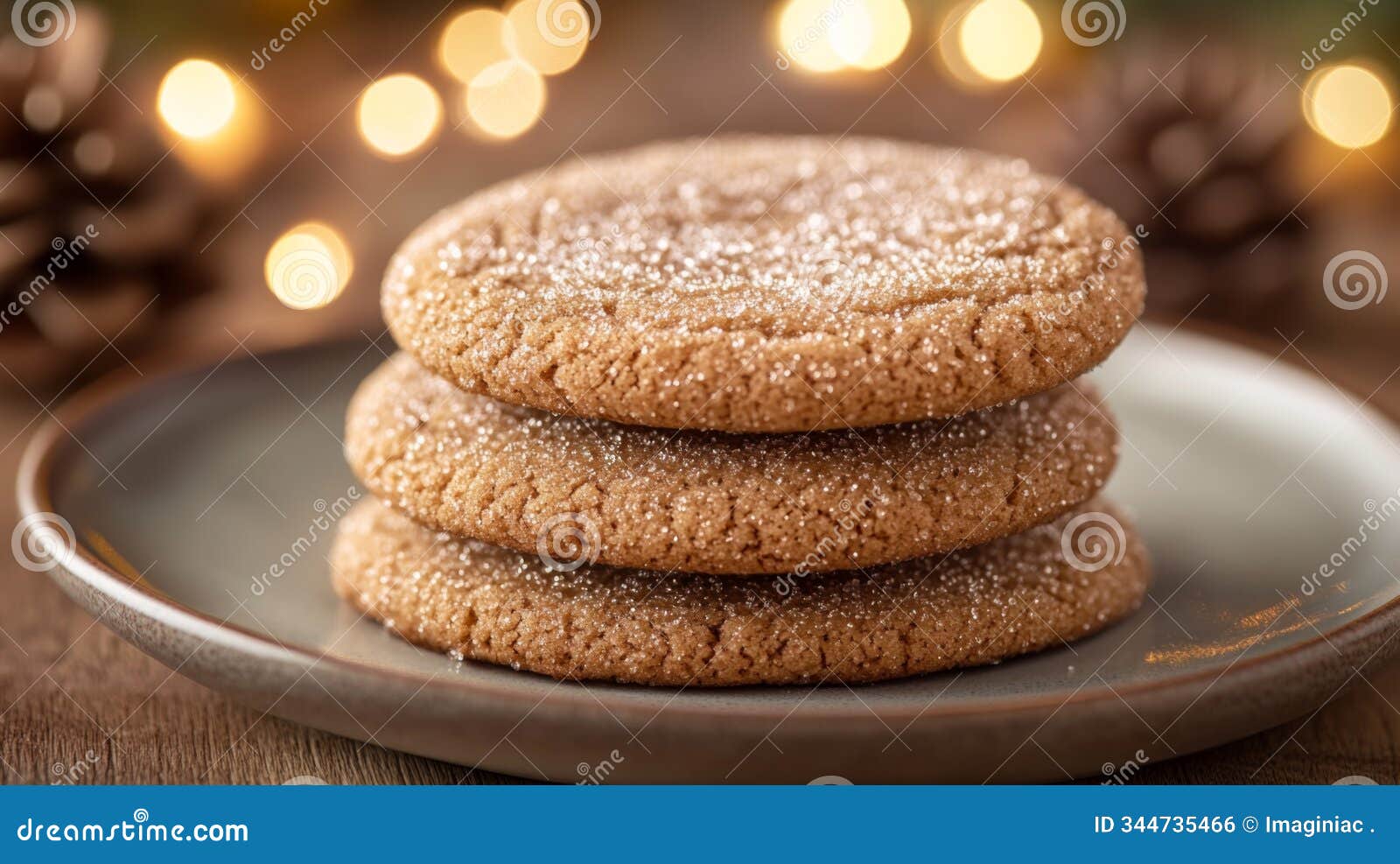 Three Sugar Cookies on a Gray Plate with Bokeh Lights Stock ...
