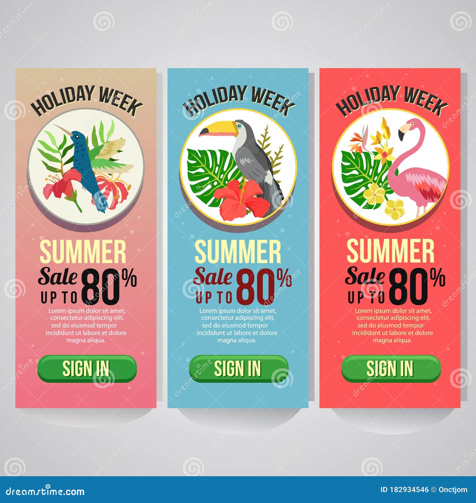 Three Summer Holiday Vertical Banner Website Tropical Theme Stock ...