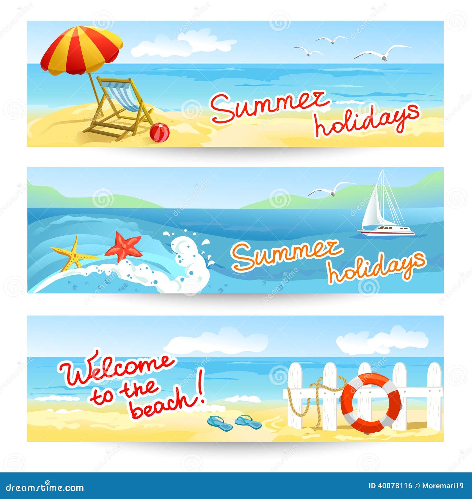 Three summer sea banners stock vector. Illustration of blue - 40078116