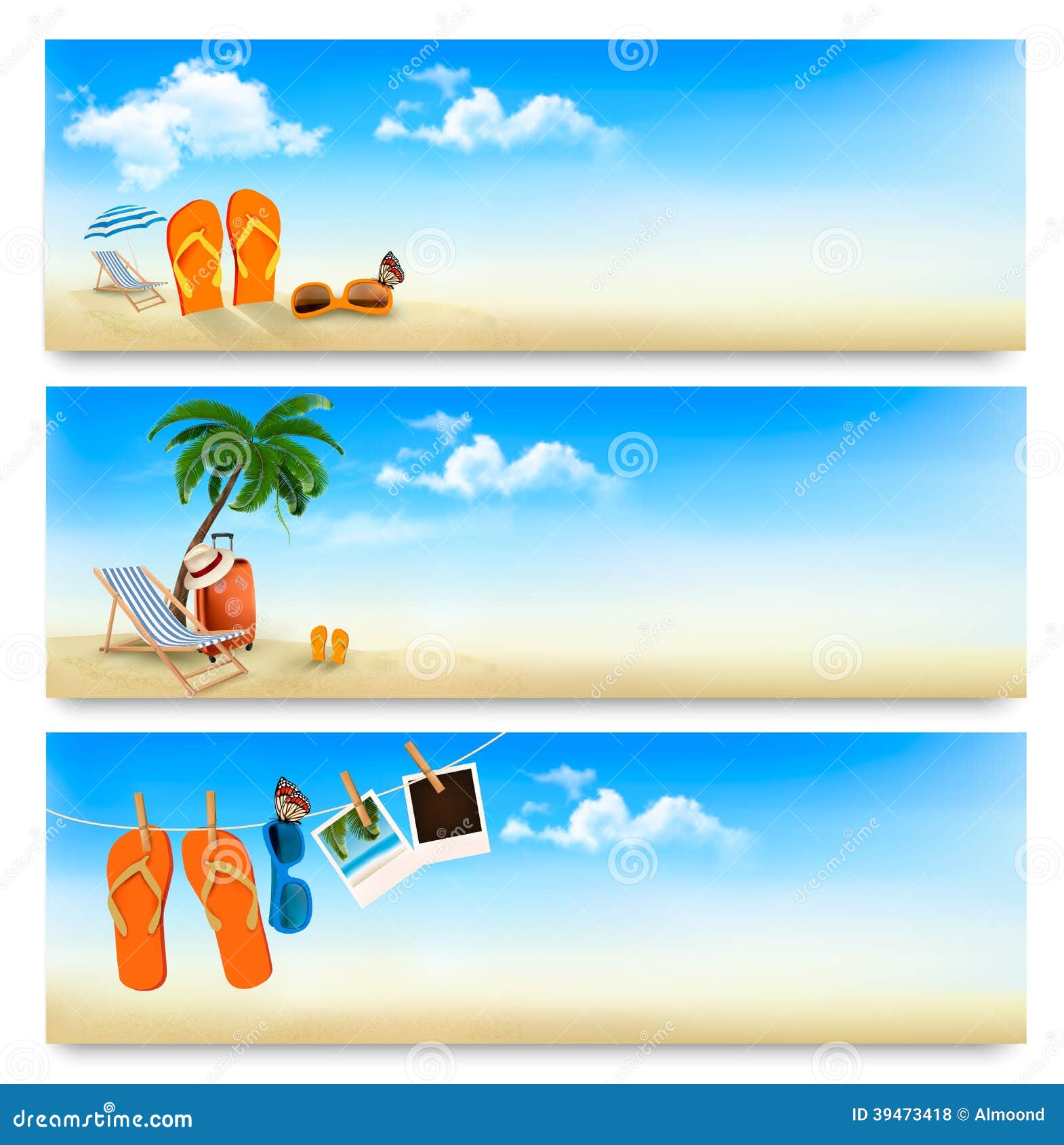 Three Summer Vacation Banners. Stock Vector - Illustration of frame ...