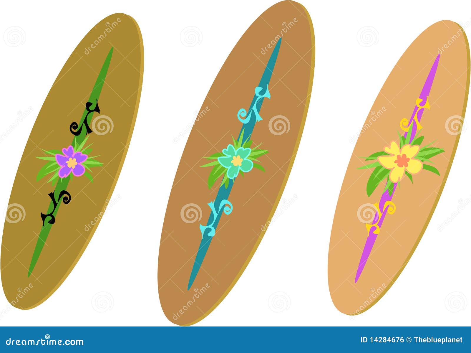Three Surfboards stock vector. Illustration of leaves - 14284676