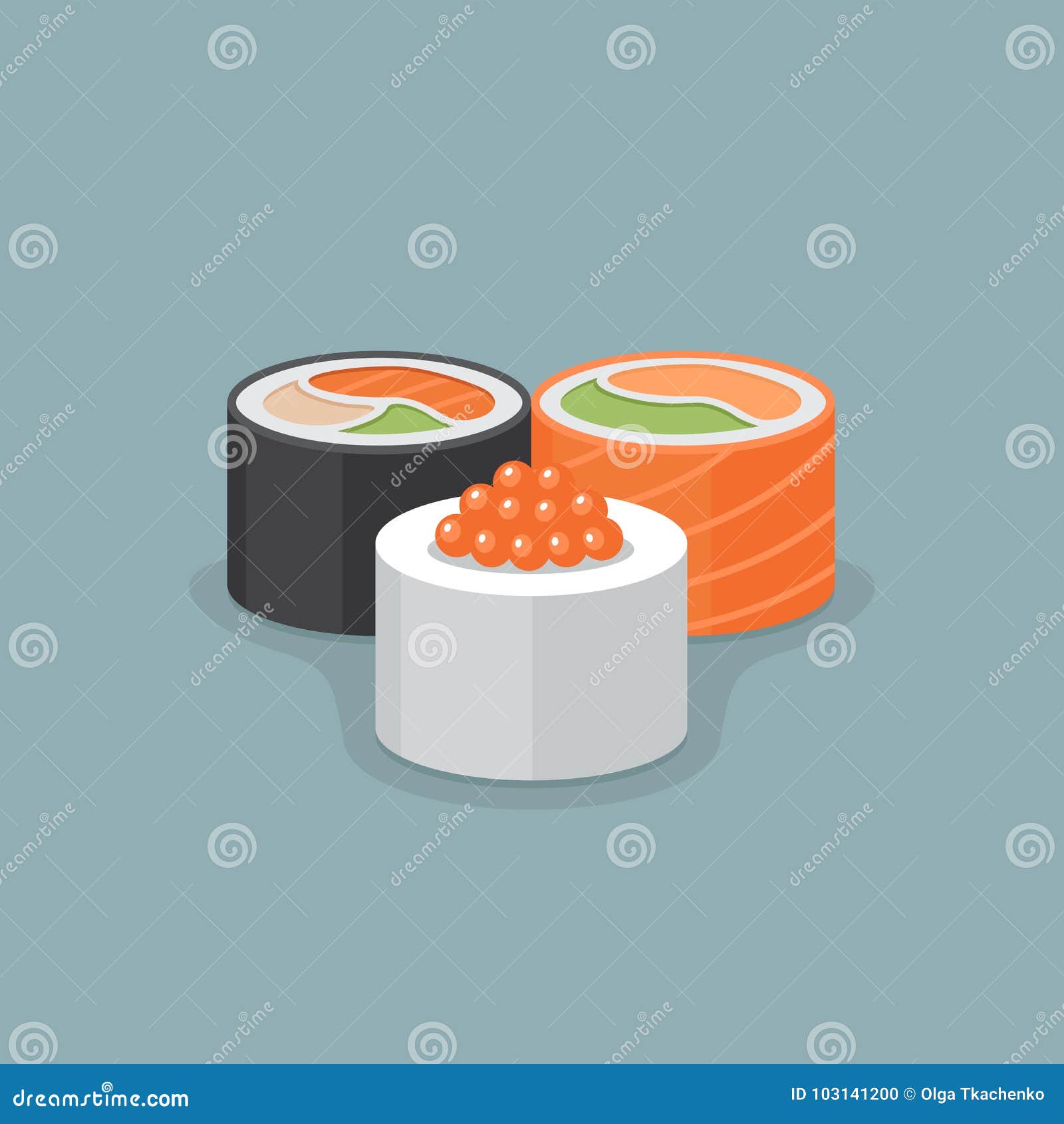 Three Sushi Roll Vector Illustration. Three Sushi Roll Vector ...