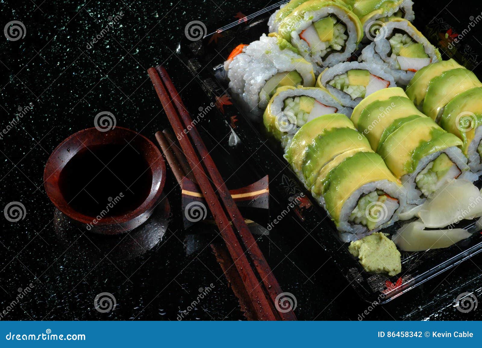 Three sushi rolls stock photo. Image of side, stix, rice - 86458342