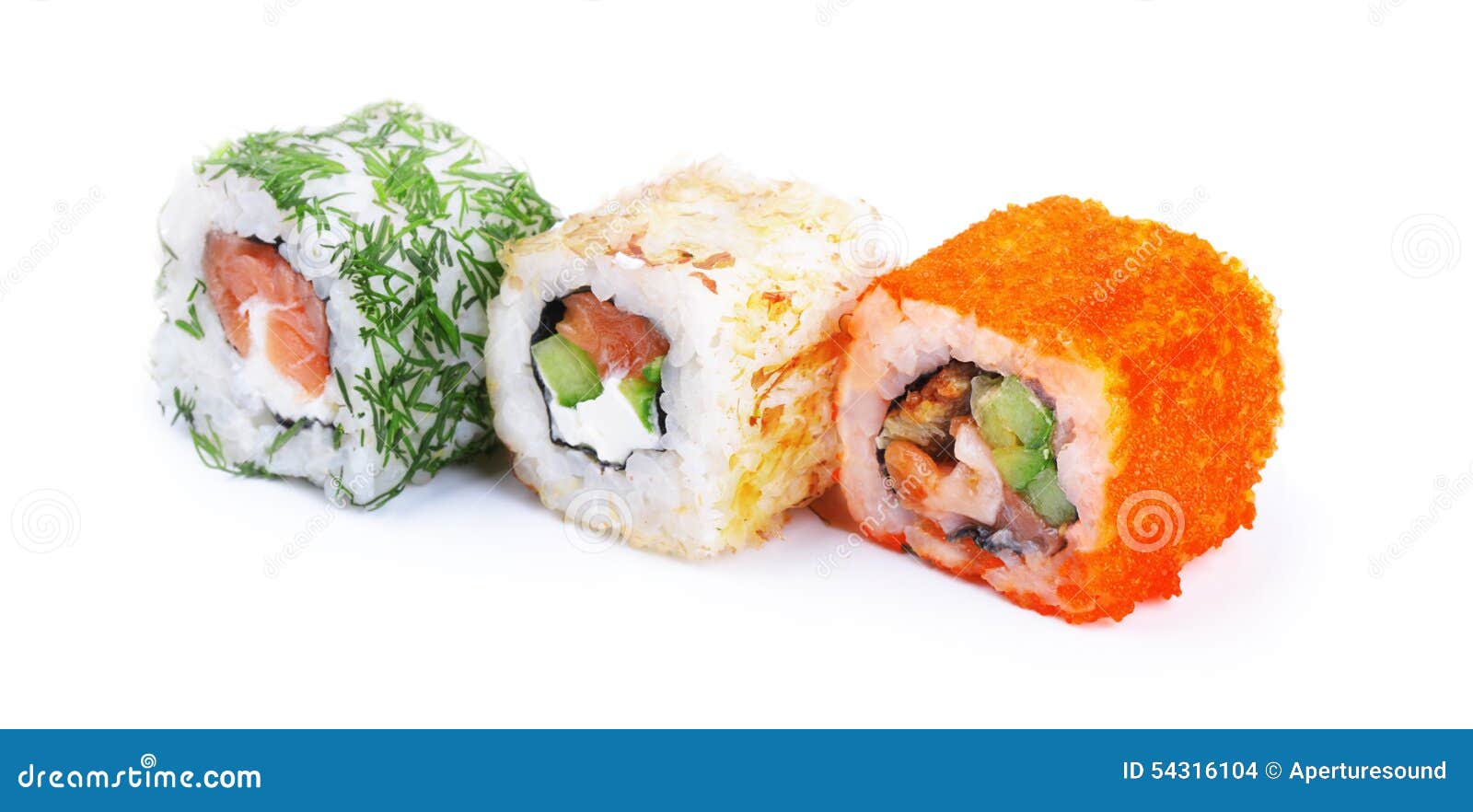 Three sushi rolls stock photo. Image of california, color - 54316104