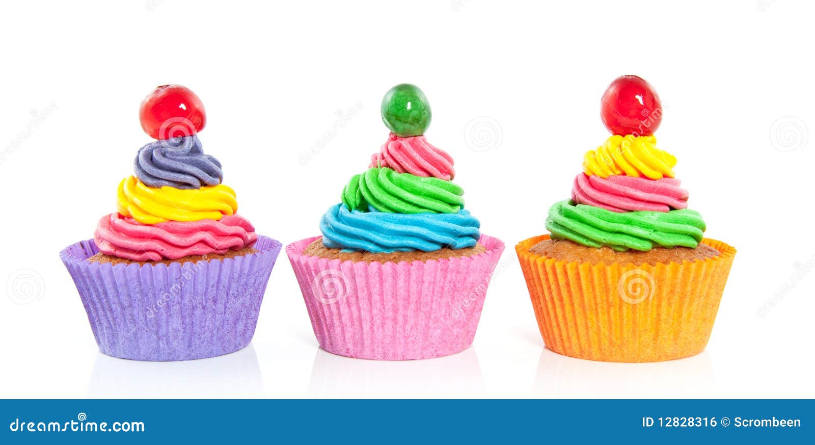 Three Sweet Colorful Cupcakes Royalty Free Stock Image - Image: 12828316