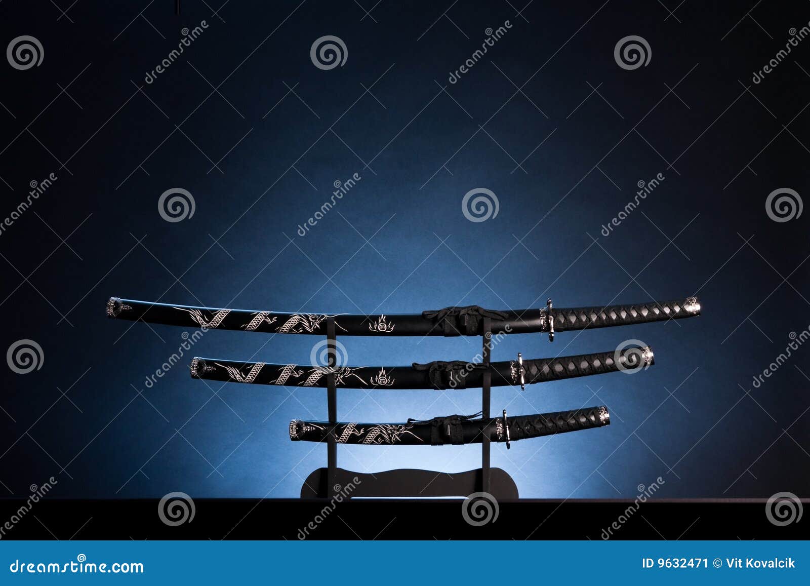 Three Swords on Blue Background. Copy Space. Stock Image - Image of ...