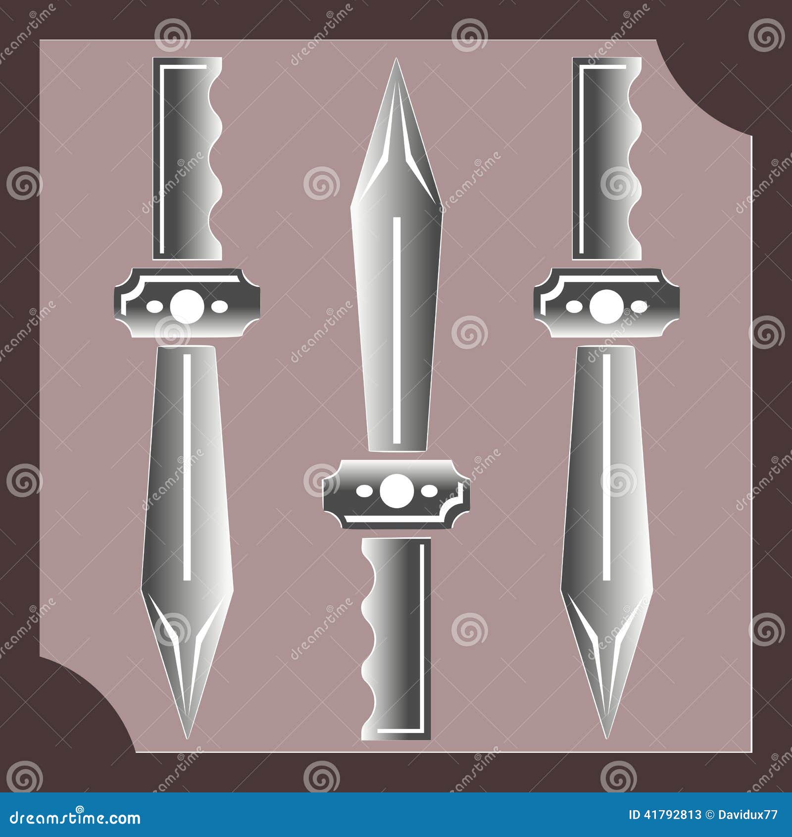 Three Swords On A Purple Background With Frame Stock Vector ...