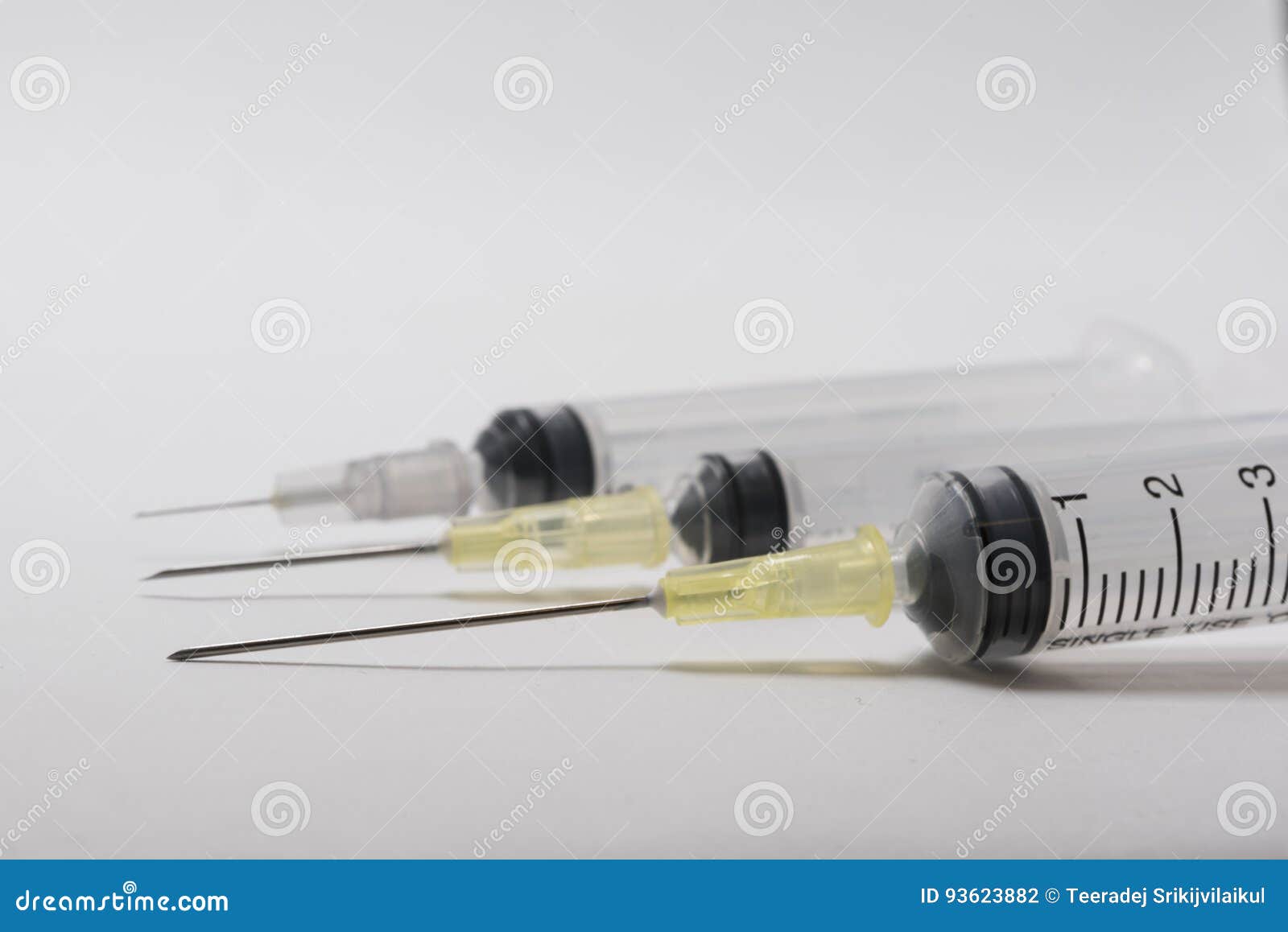Three syringes and needles stock photo. Image of pharmacy - 93623882