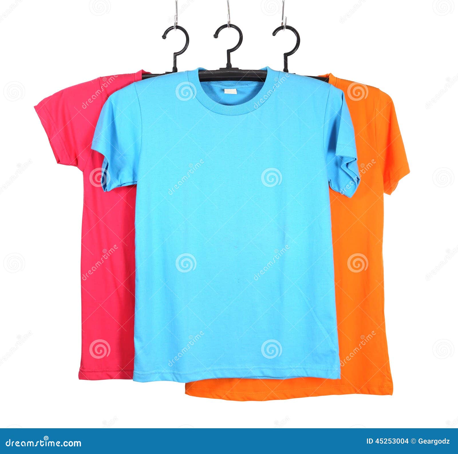 Three T-shirt Template On Hange Isolated On White Stock Photography ...