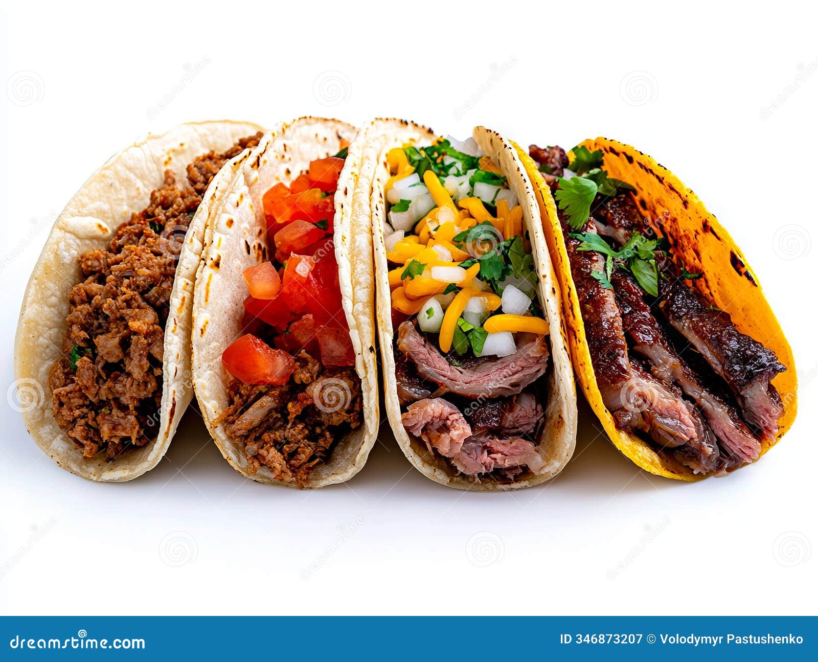 Three Tacos are Lined Up in a Row on a White Background Stock Image ...