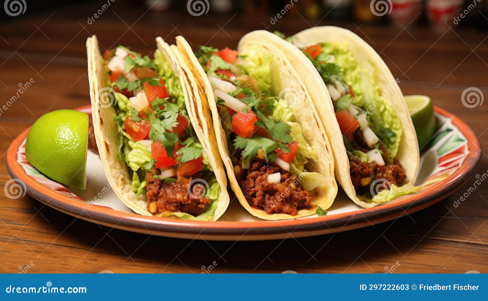Three Tacos on a Plate with a Lime on the Side Stock Image - Image of ...