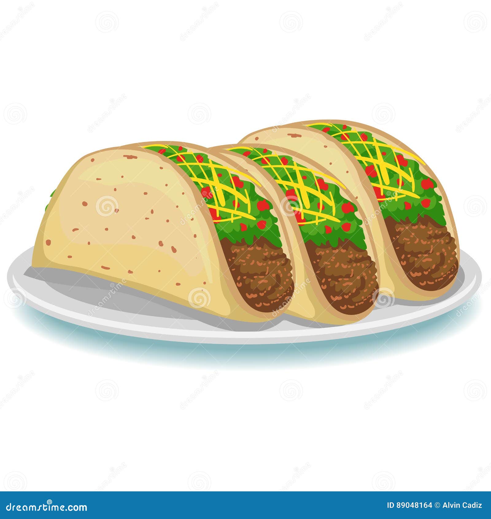 Three Tacos on Plate stock vector. Illustration of menu - 89048164