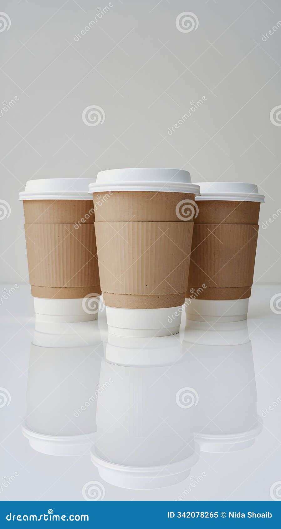 Three Takeaway Coffee Cups on Reflective Surface, Eco Friendly Branding ...